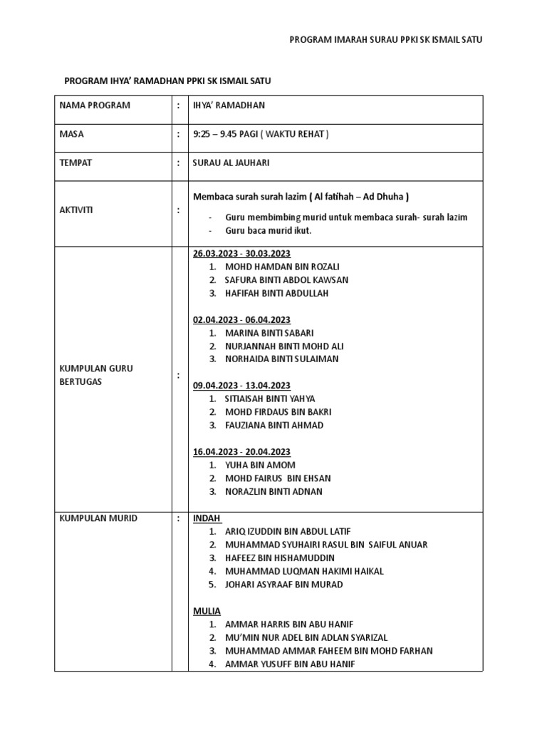 Program Imarah Surau | PDF