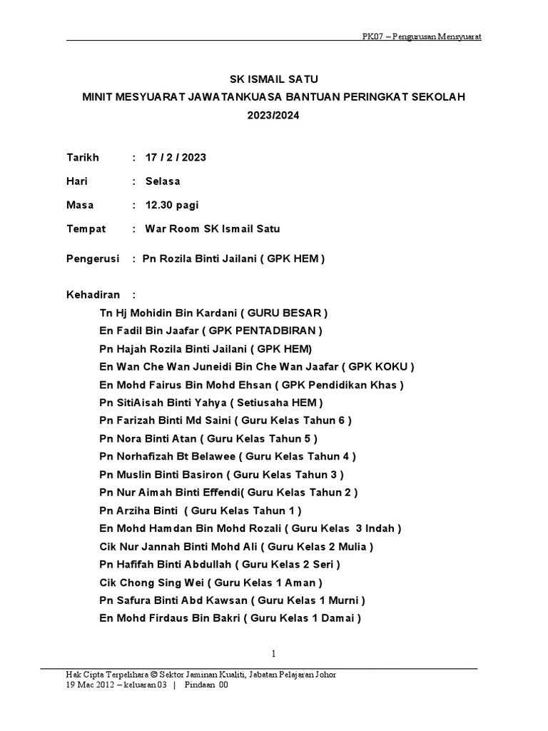 Minit Mesyuarat BAP 2023 | PDF