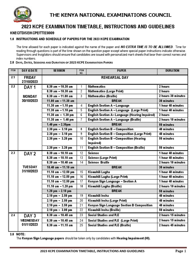 2023-KCPE-Timetable-04.05 | PDF