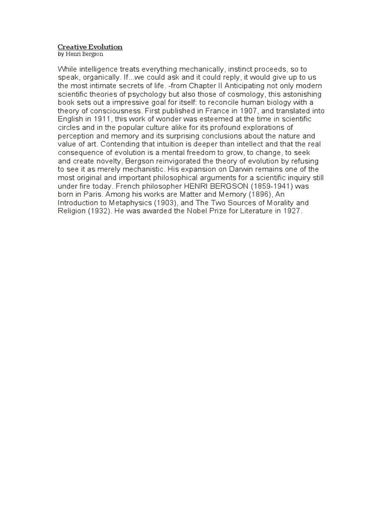 Creative Evolution by Henri Bergson | PDF