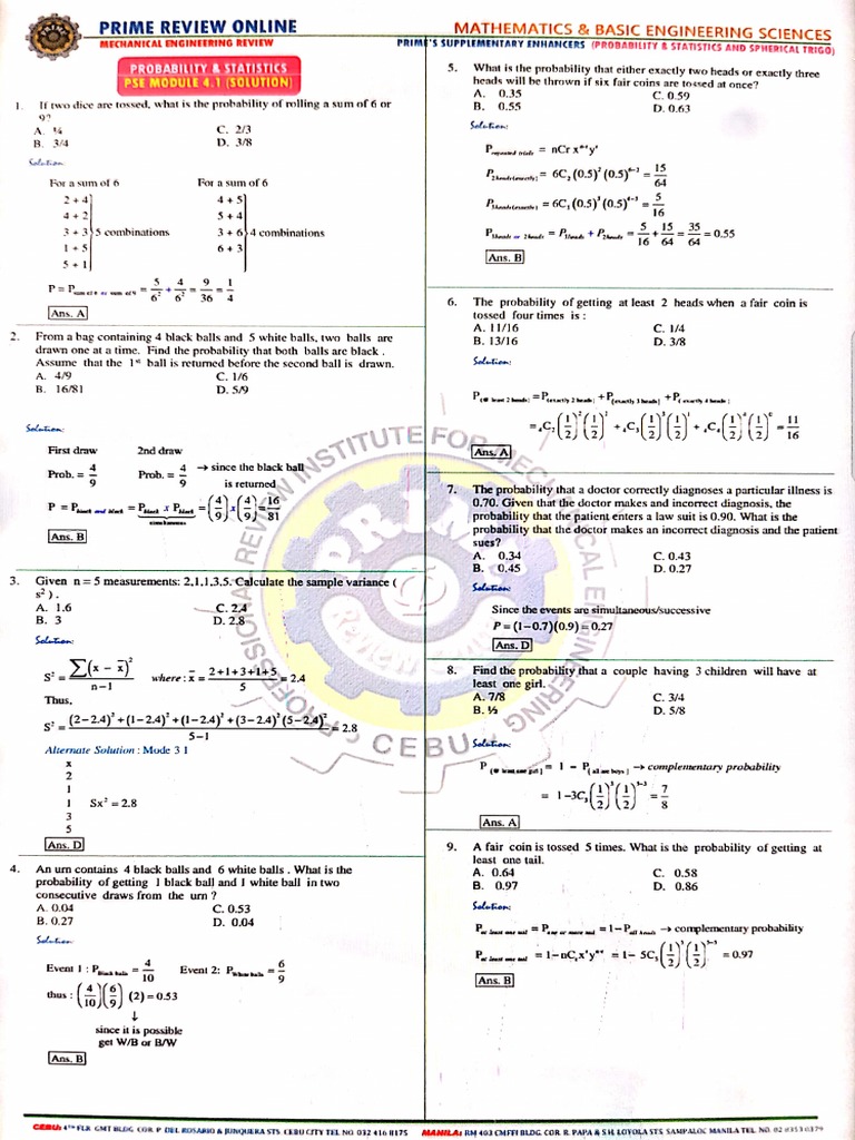 06 Probability Statistics Spherical Trigo SOLMAN NI MANDAWE | PDF