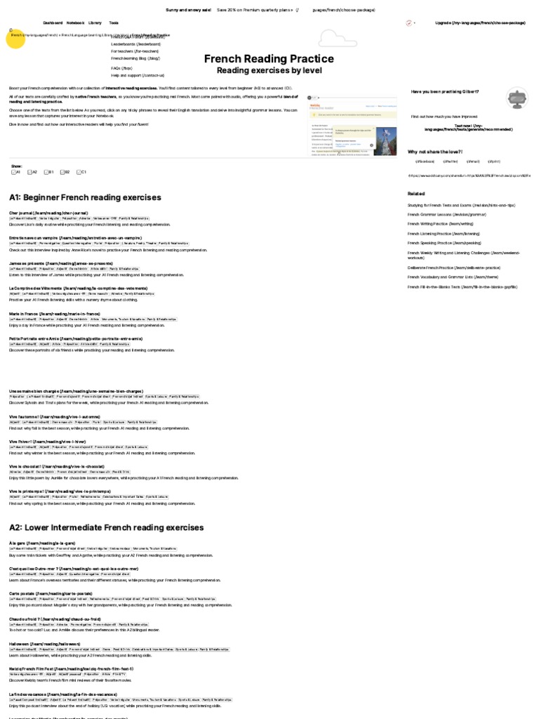 French Reading Exercises by Level | PDF | French Language | France