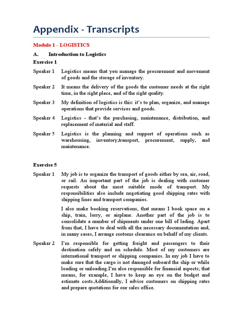 APPENDIX Transcripts | PDF | Cargo | Logistics