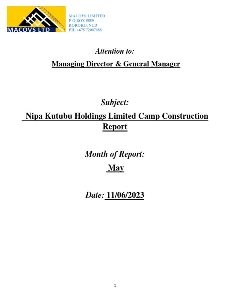 Nipa Kutubu Camp Construction Report | PDF | Natural Environment | Horticulture