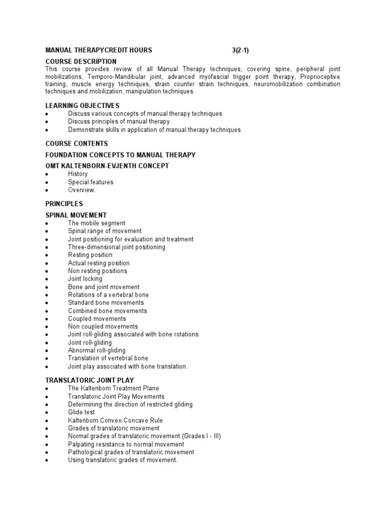 MANUAL THERAPY Course Outline | PDF | Vertebral Column | Physical ...
