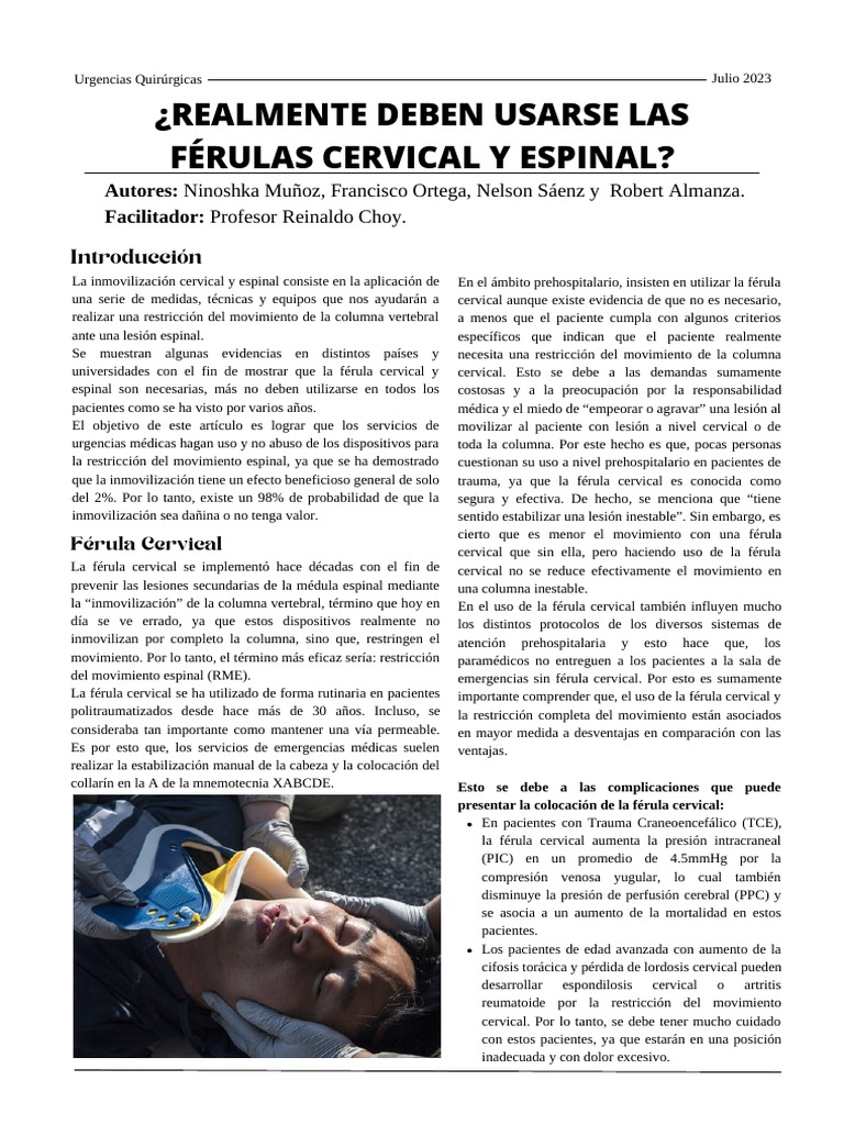 Grupo 5-Uso de La Férula Espinal y Cervical en Prehospitalaria-Robert ...