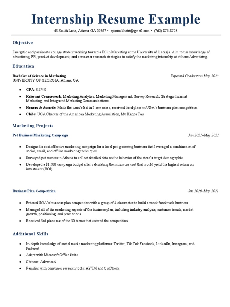 Internship Resume Example - Easy Dark Blue | PDF | Résumé | Marketing