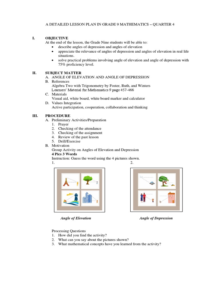 Detailed Lesson Plan For Grade 9 Mathematics | PDF | Trigonometric ...