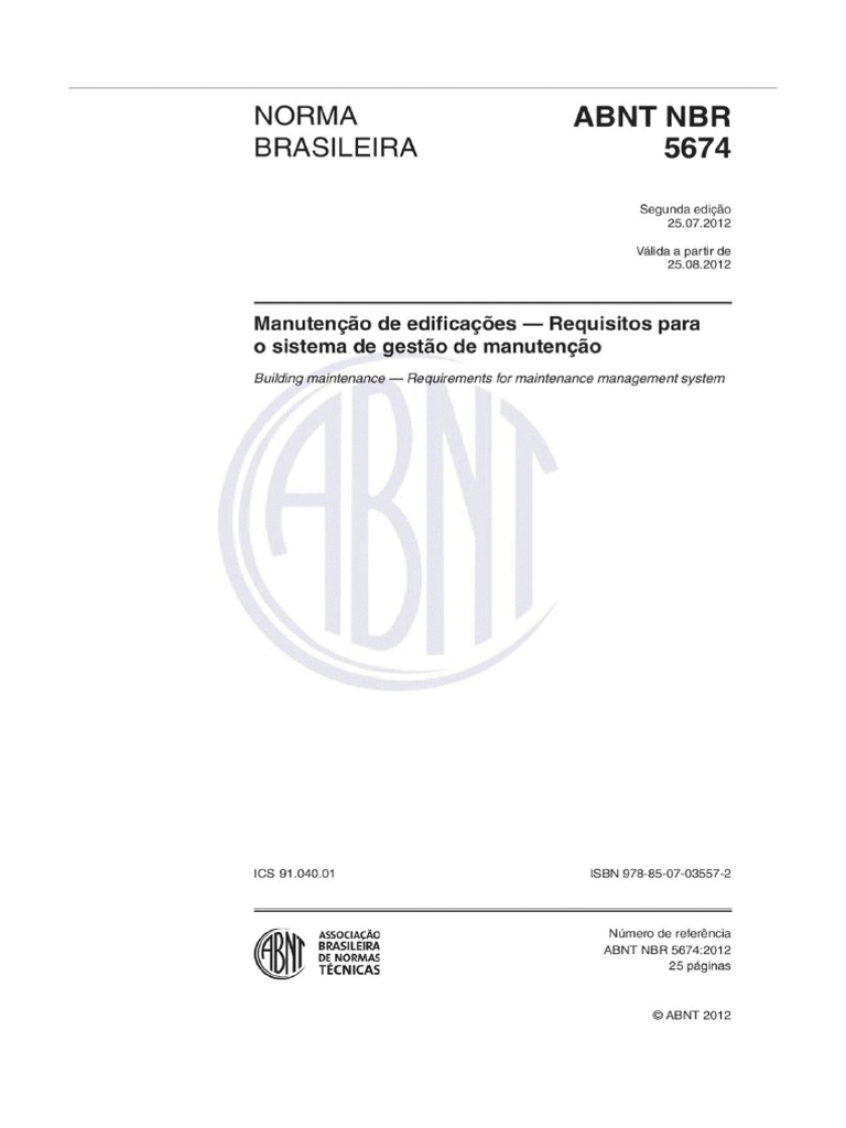 NBR 5674 de 07.2012 - Manutenção de Edificações - Requisitos para o ...