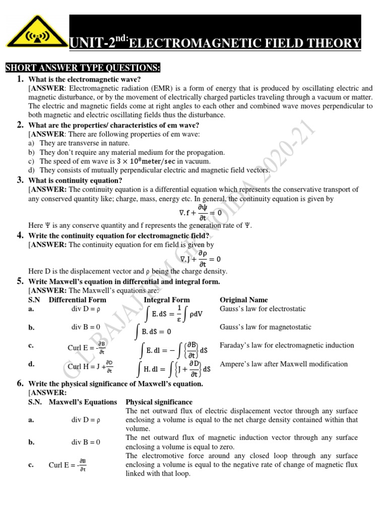 UNIT-2: Electromagnetic Field Theory | PDF | Magnetic Field ...