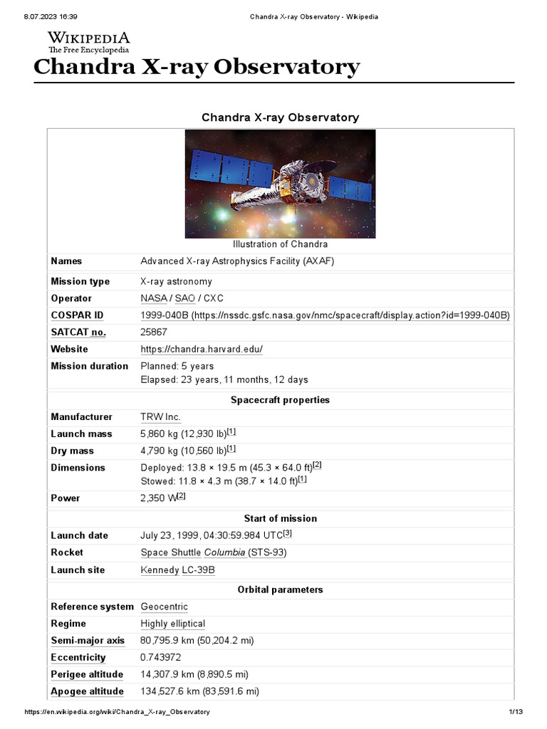 Chandra X-Ray Observatory - Wikipedia | PDF | Space Exploration ...
