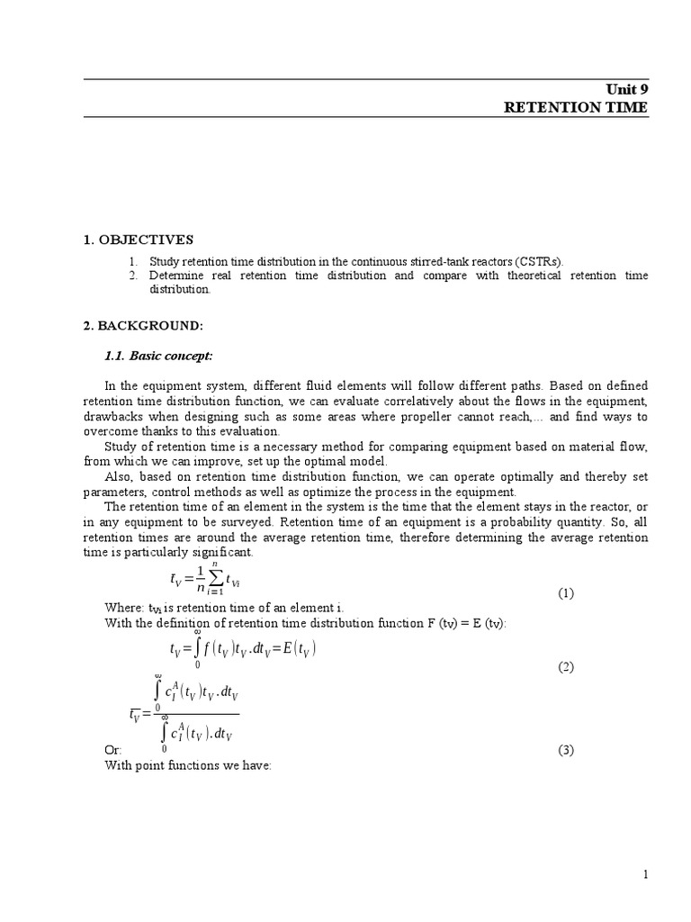 CSTR Retention Time Analysis | PDF | Chemistry | Applied And ...