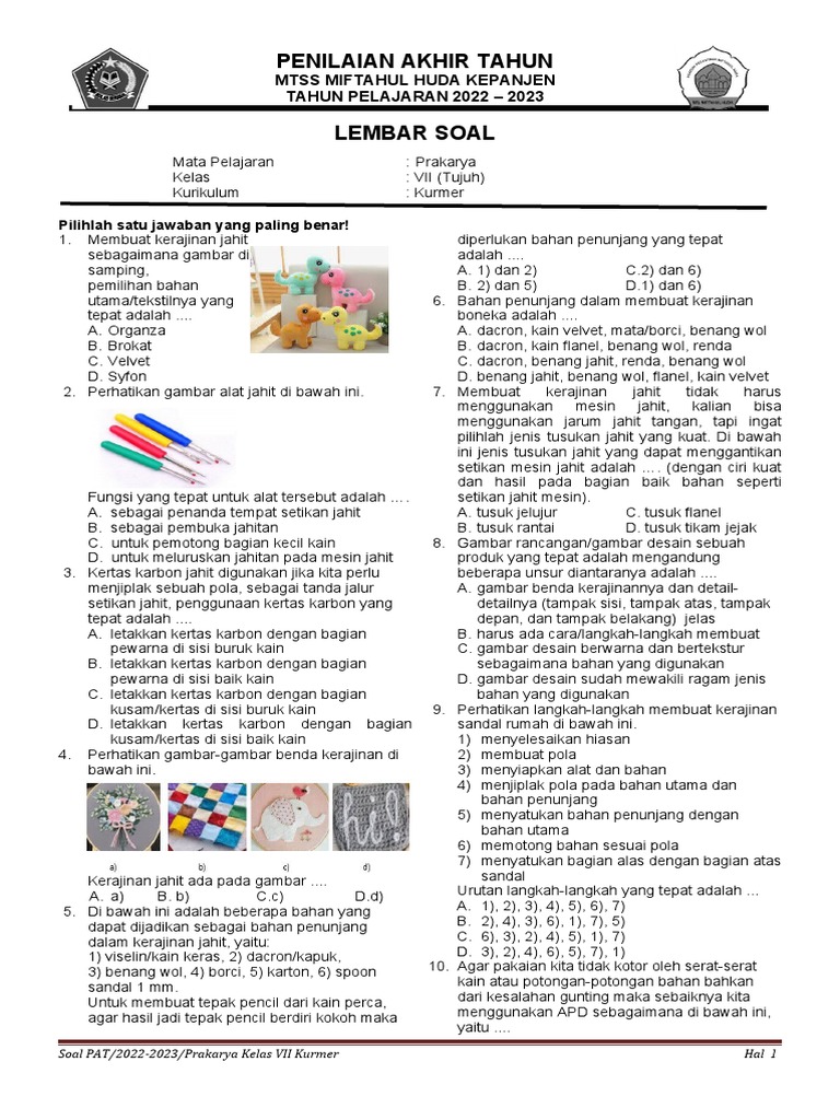 Soal Pat Prakarya Kelas 7 Kurmer Tapel 2022-2023 | PDF