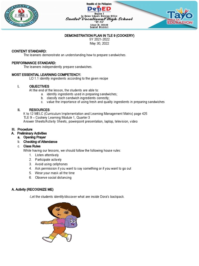 Demonstration Plan in Tle | PDF | Fruit Preserves | Cuisine