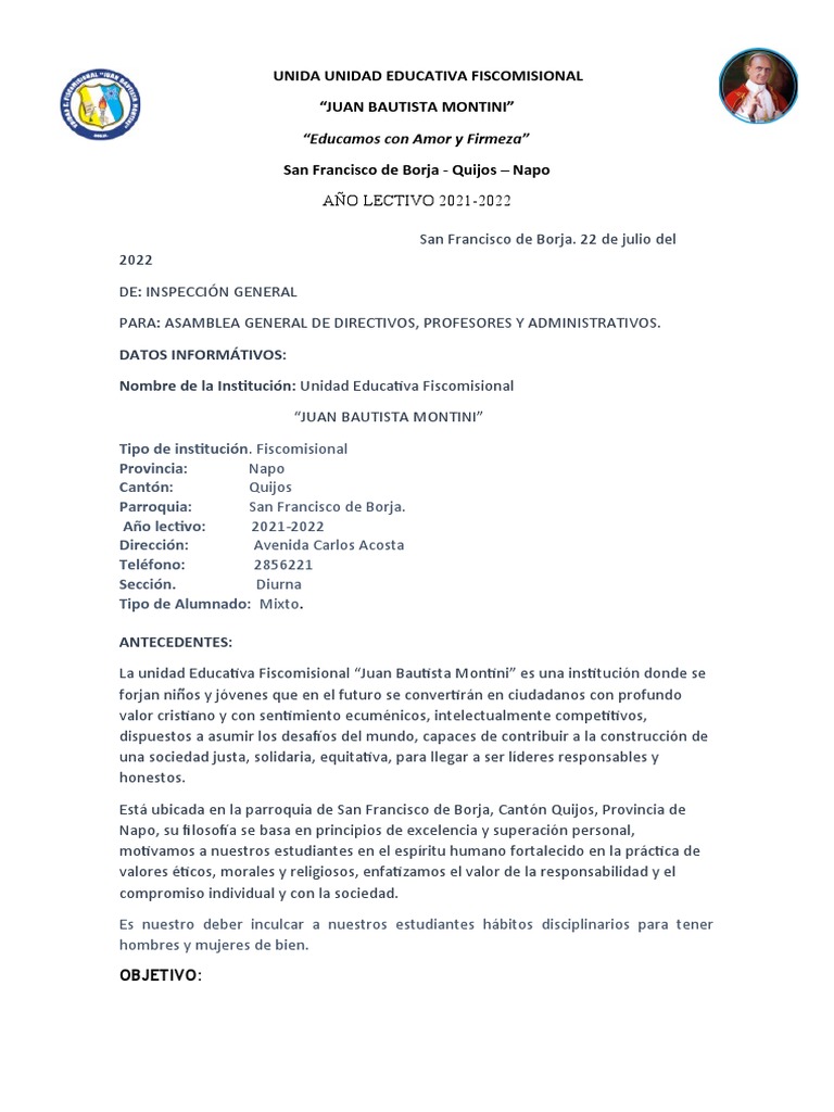 INFORME ANUAL DE INSPECCIÒN (1) (Autoguardado) | PDF | Enseñando | Salón de clases