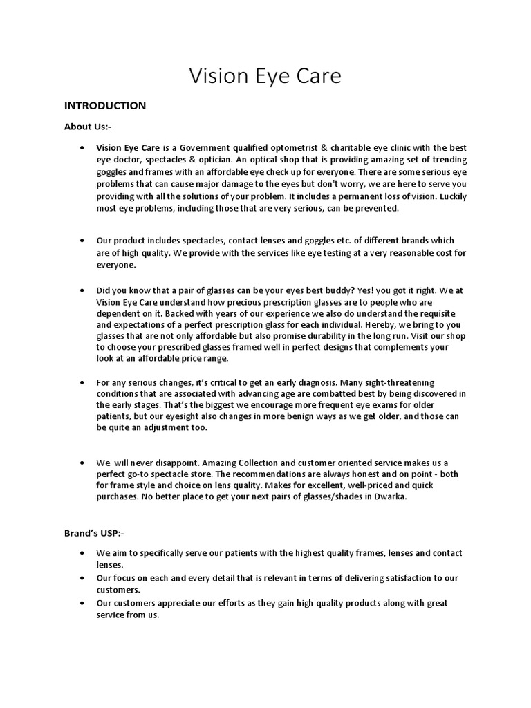 Vision Eye Care Assignment | PDF | Business