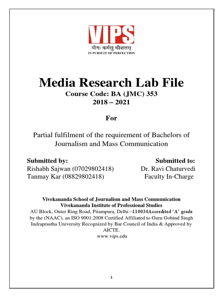 Media Research Lab File (Tanmay Kar & Rishabh Sajwan) 2 | PDF | Survey Methodology | Questionnaire