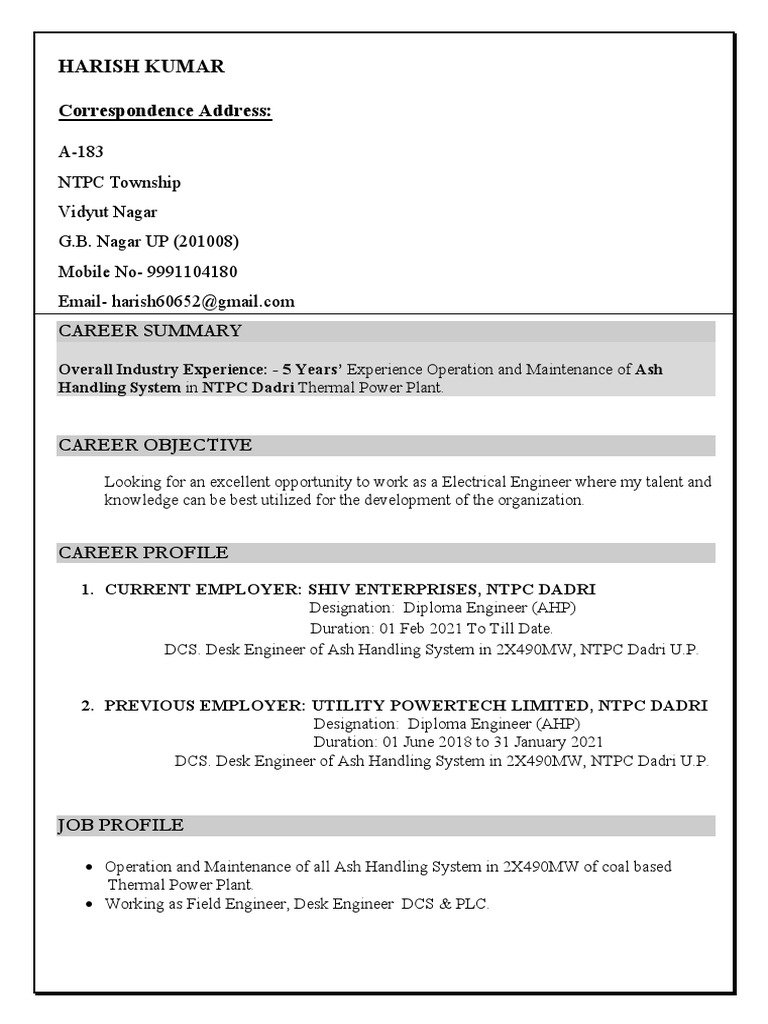 Harish Kumar CV | PDF
