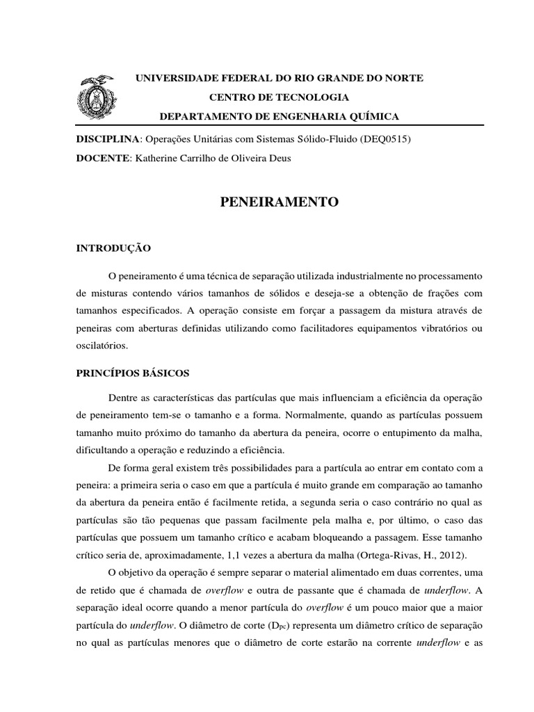 Peneiramento Apostila | PDF | Massa | Equações