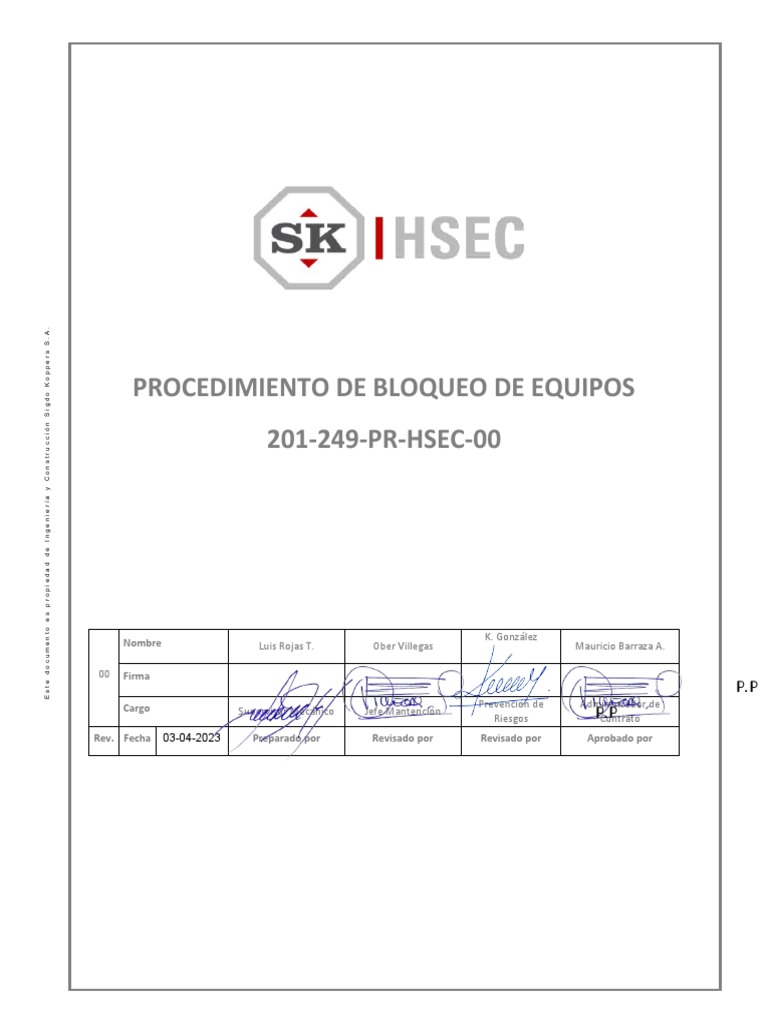 201-249-PR-HSEC-00 Bloqueo de Equipos | PDF | Valores | Business