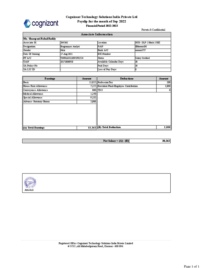 India Payslip September 2022 | PDF