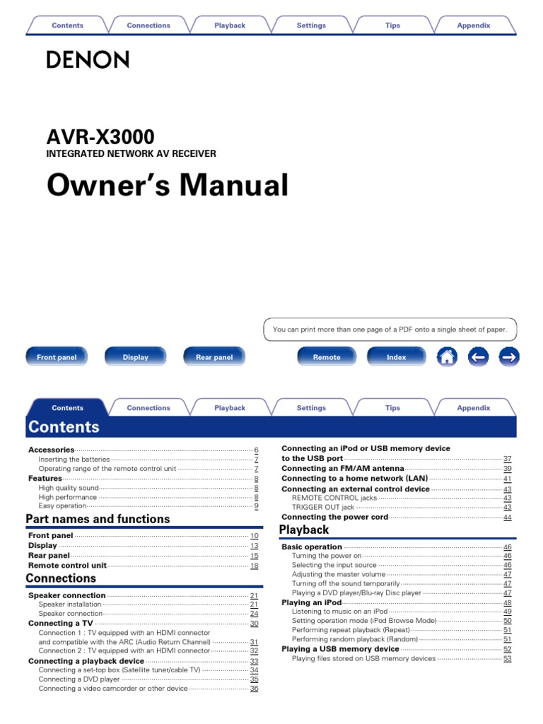 Denon AVR-X3000 Owners Manual | PDF | Hdmi | I Phone