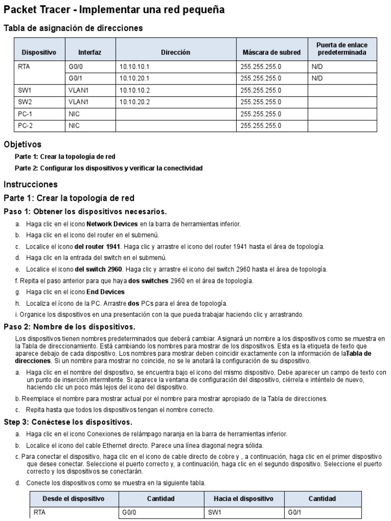 Tabla de Asignación de Direcciones: Paso 1: Obtener Los Dispositivos Necesarios | PDF ...