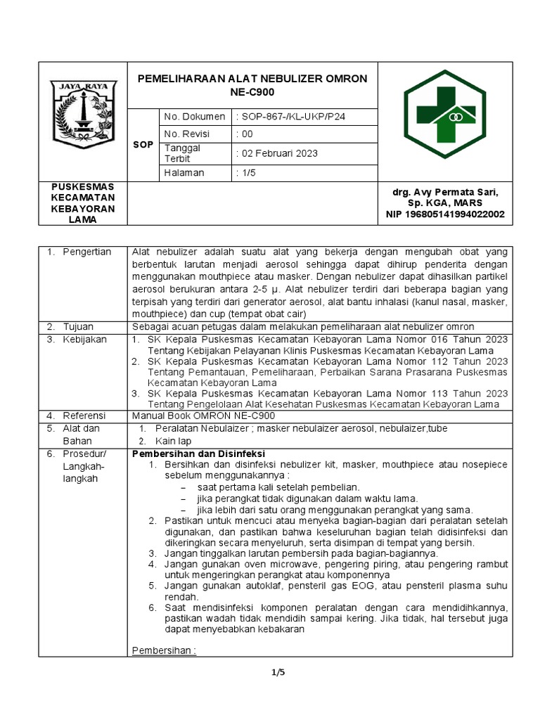 Pemeliharaan Nebulizer OMRON NE-C900 | PDF | Teknologi & Rekayasa