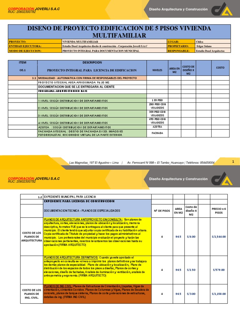 Diseño de Proyecto Edificacion de 5 Pisos Vivienda Multifamilia Chilca | PDF | Diseño