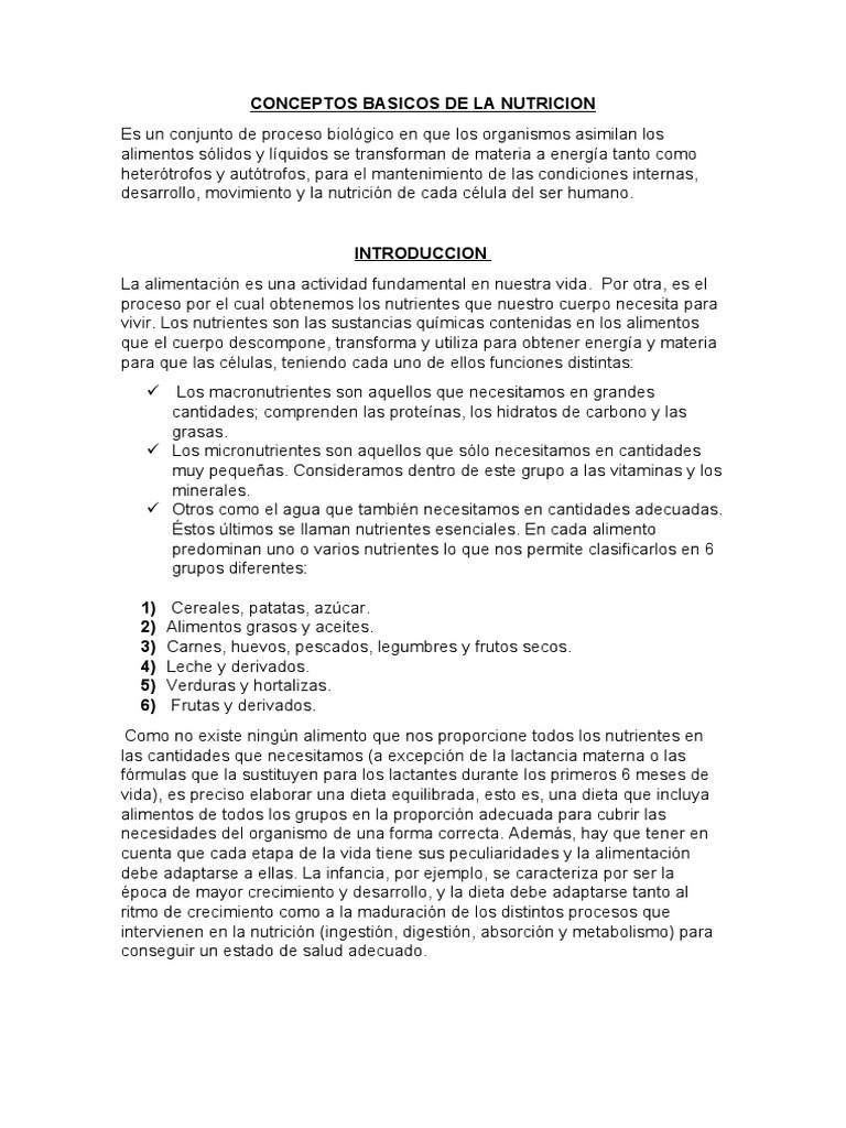 CONCEPTOS BASICOS DE LA NUTRICION | PDF | Nutrición | Dieta y nutrición