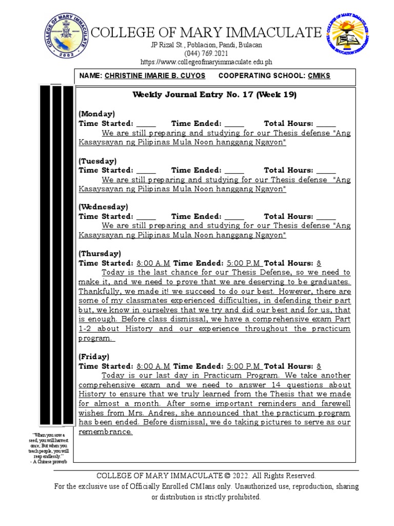 Practicum Reflections: Final Week | PDF