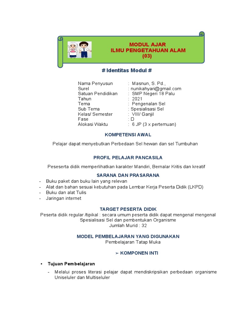 # Identitas Modul #: Modul Ajar Ilmu Pengetahuan Alam | PDF