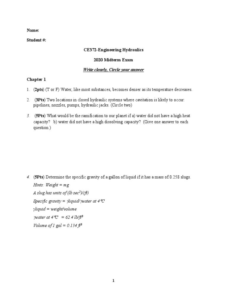 CE372 Midterm Blank | PDF