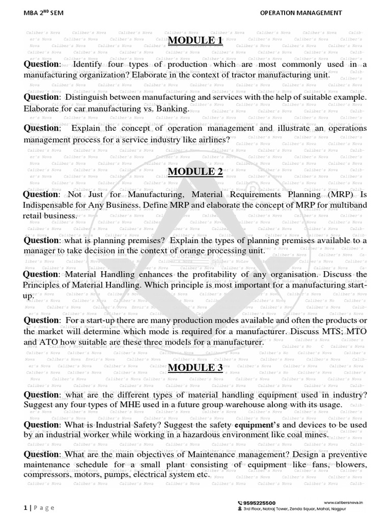 OPERATION MANAGEMENT Mba 2nd Sem | PDF