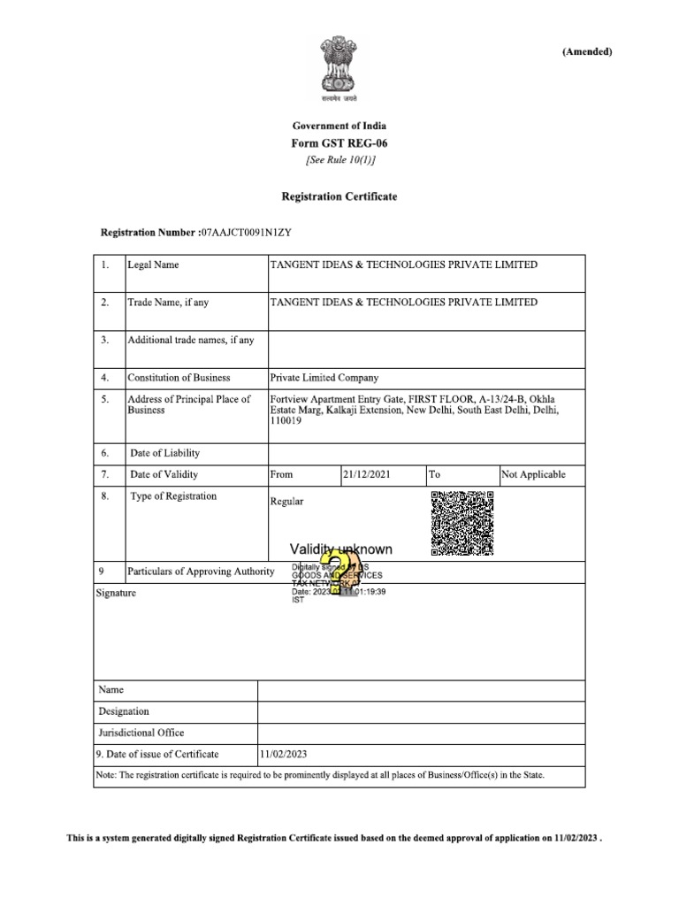 Tangent Delhi GST Details | PDF