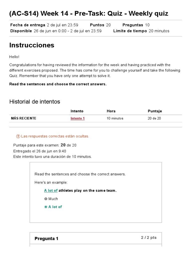 (AC-S14) Week 14 - Pre-Task - Quiz - Weekly Quiz - INGLES III (26497 ...