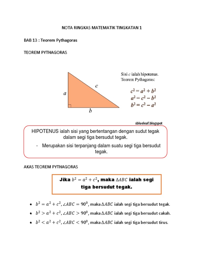 Nota Ringkas Math Ting 1 Bab 13 | PDF