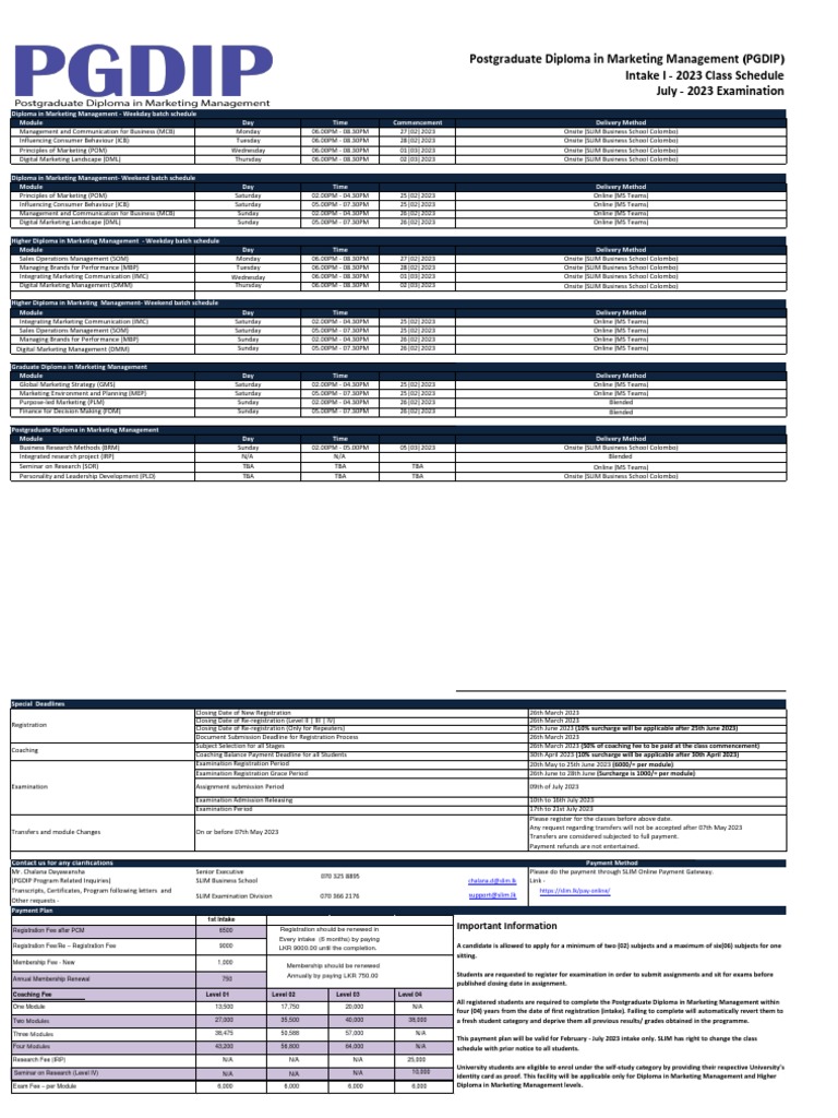 Pgdip Class Schedule Intake I - 2023 | PDF | Fee | Workweek And Weekend