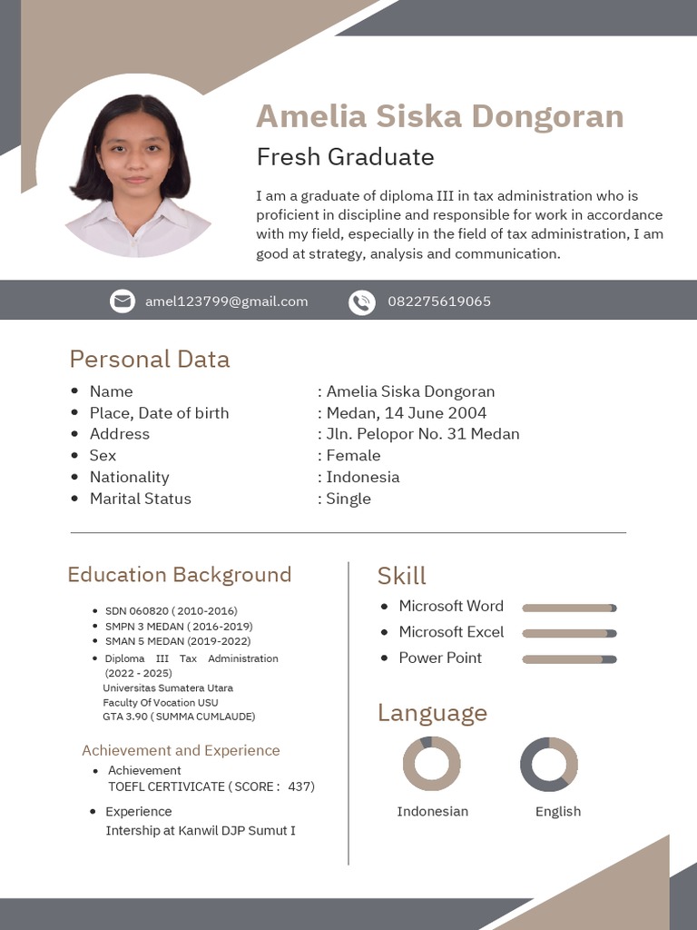 Putih dan Abu Abu Sederhana Modern CV Lulusan Baru Resume | PDF