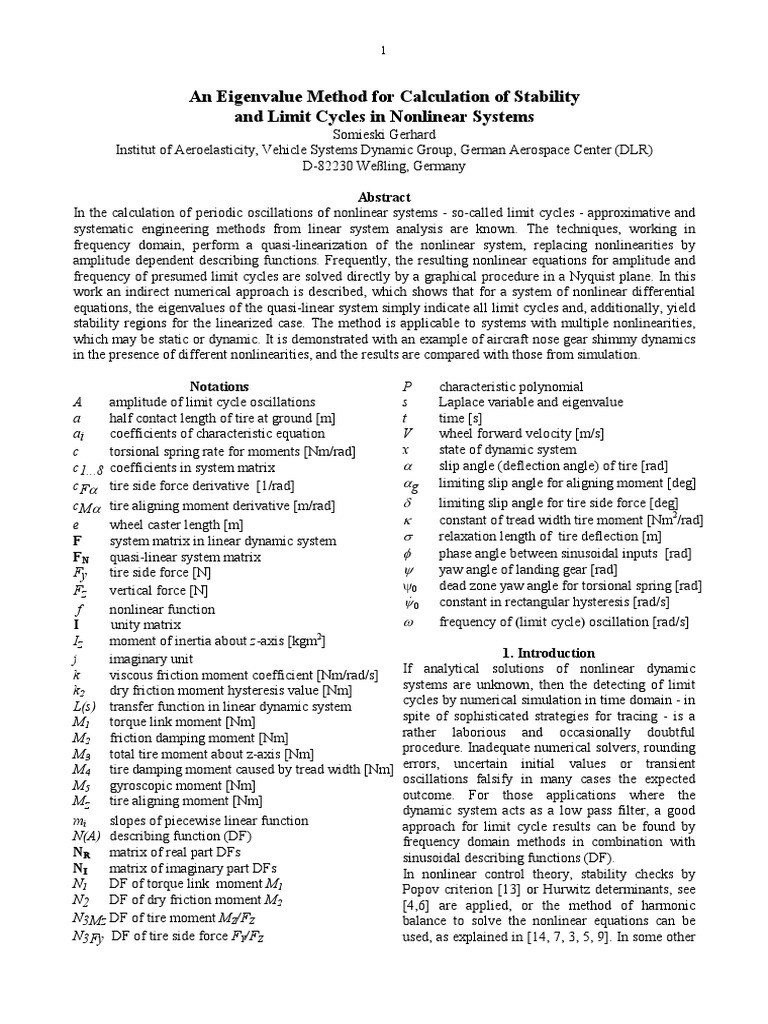 An Eigenvalue Method (Shimmy) | PDF | Stability Theory | Nonlinear System