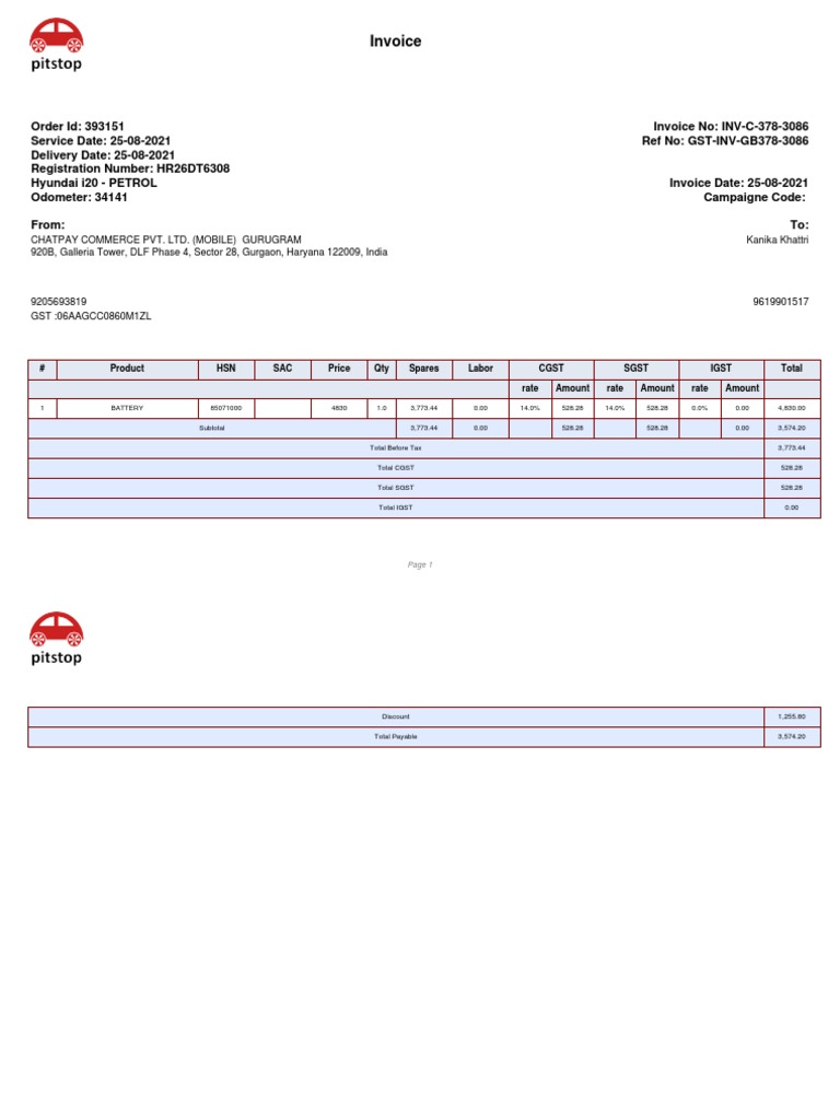 Invoice for Car Battery Purchase | PDF | Economies | Government Of India
