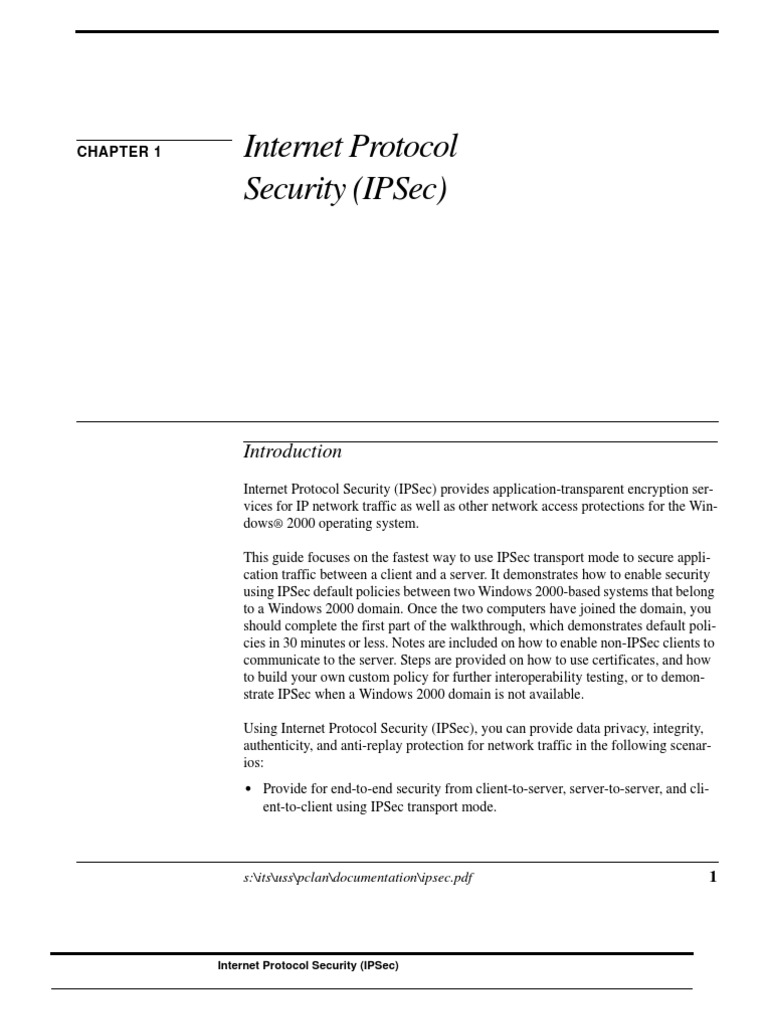 Internet Protocol Security (Ipsec) : S:/Its/Uss/Pclan/Documentation/Ipsec PDF | PDF | Public Key ...