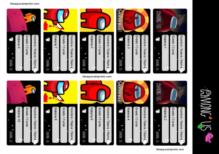 Among Us Etiquetas Escolares Editables Gratis | PDF