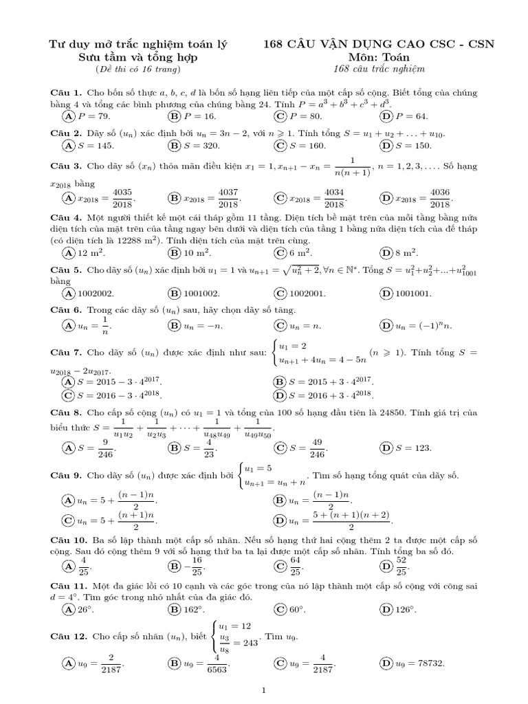 168 Cau Van Dung Cao Day So Cap So Cong Va Cap So Nhan On Thi THPT Mon ...