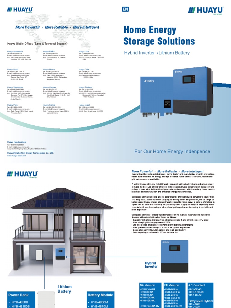 Huayu Hybrid Inverter Catalogue | PDF | Mains Electricity | Lithium Ion ...