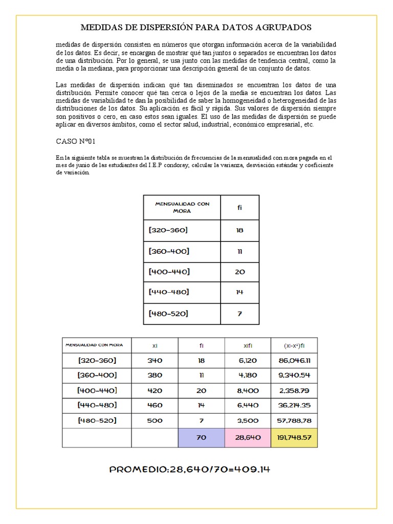 Medidas de Dispersión para Datos Agrupados | PDF