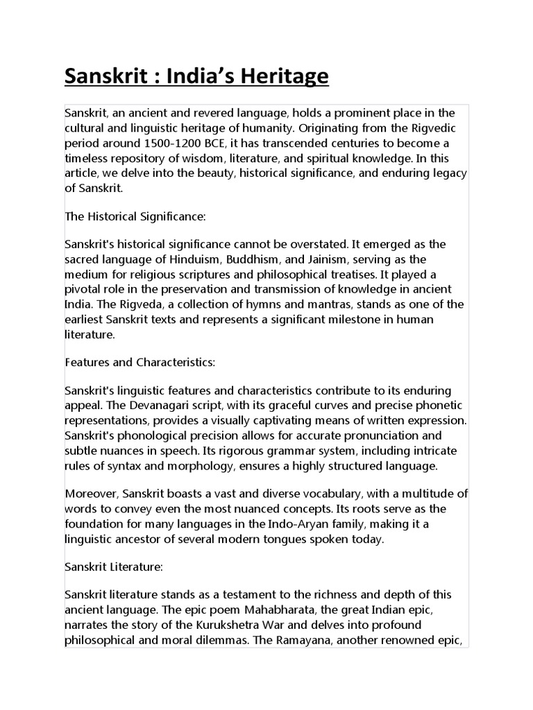 Sanskrit: India's Heritage | PDF