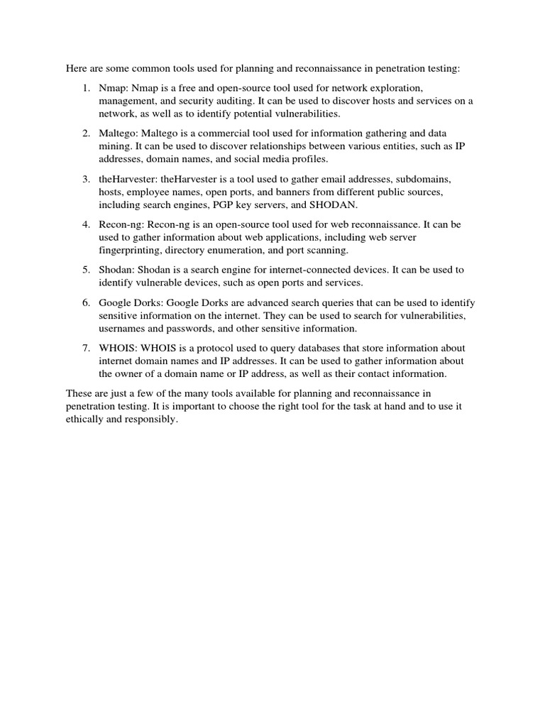 Planning And Reconnaissance Tools Pdf