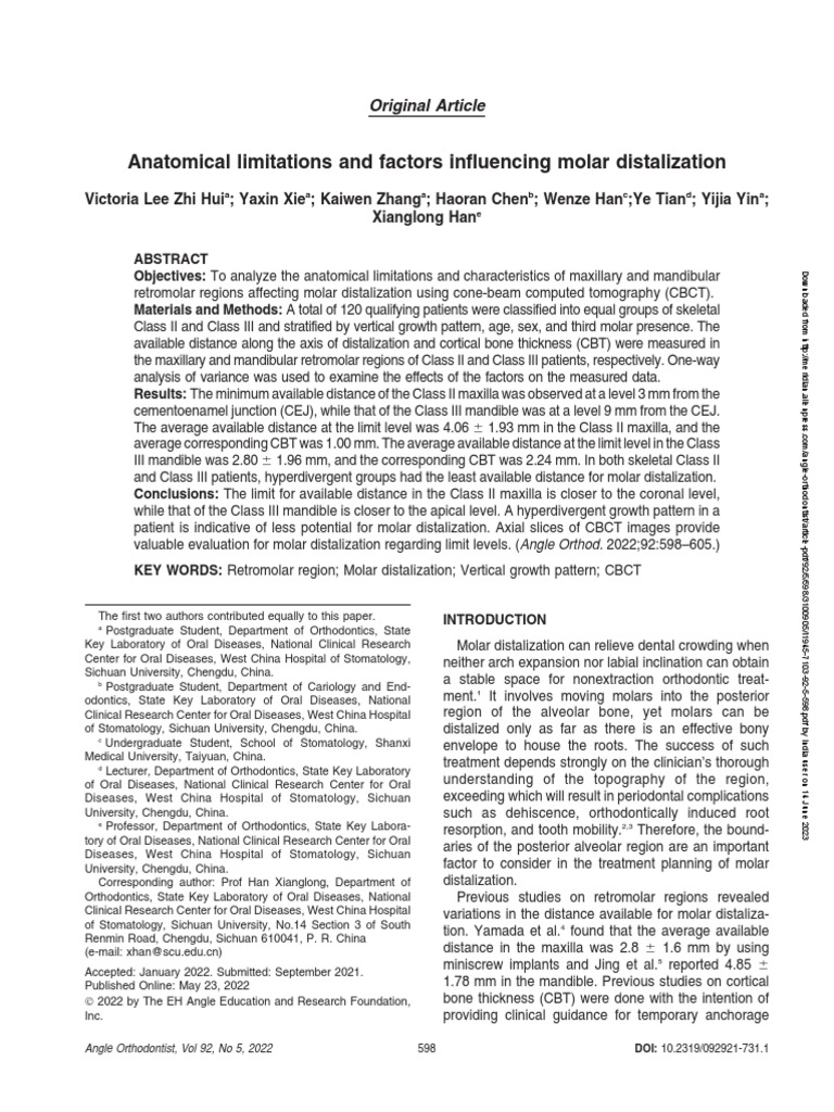Anatomical Limitation Molar Distalization | PDF | Computers