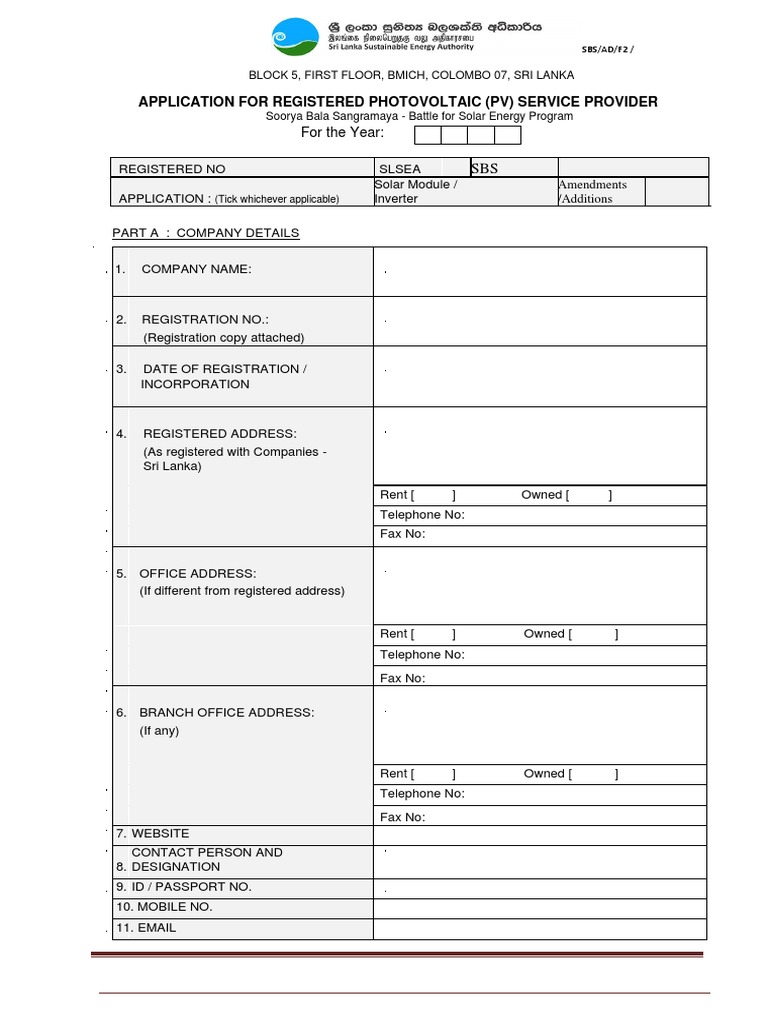 Application For Registered PV Service Provider | PDF | Photovoltaics ...